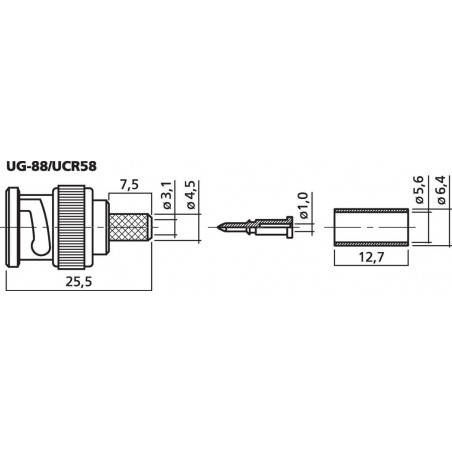 UG-88/UCR58, BNC crimp plugs, 50 Ω
